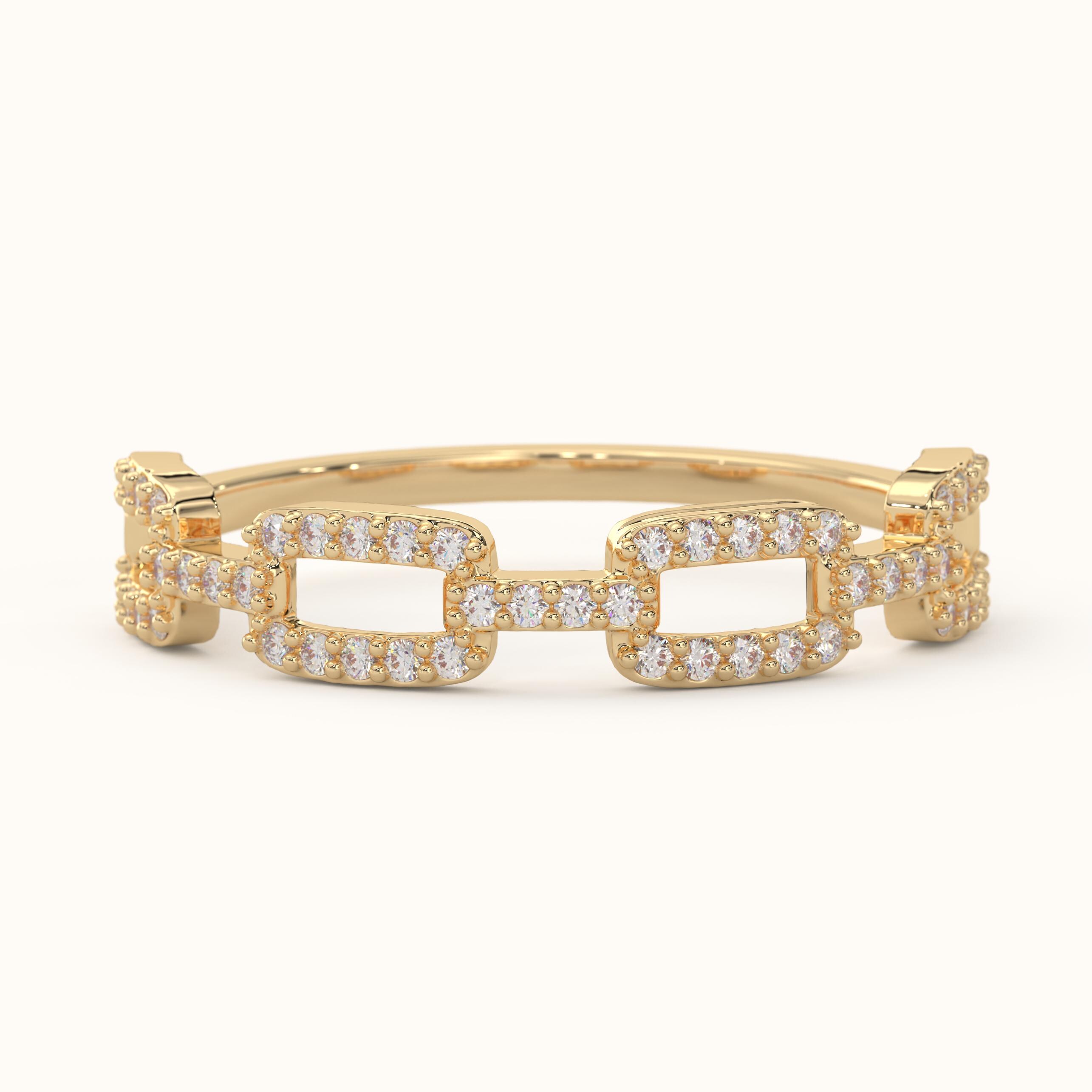 Pave Diamond Chain Ring 14K Real Gold Chain Link Ring Dainty Diamond ...