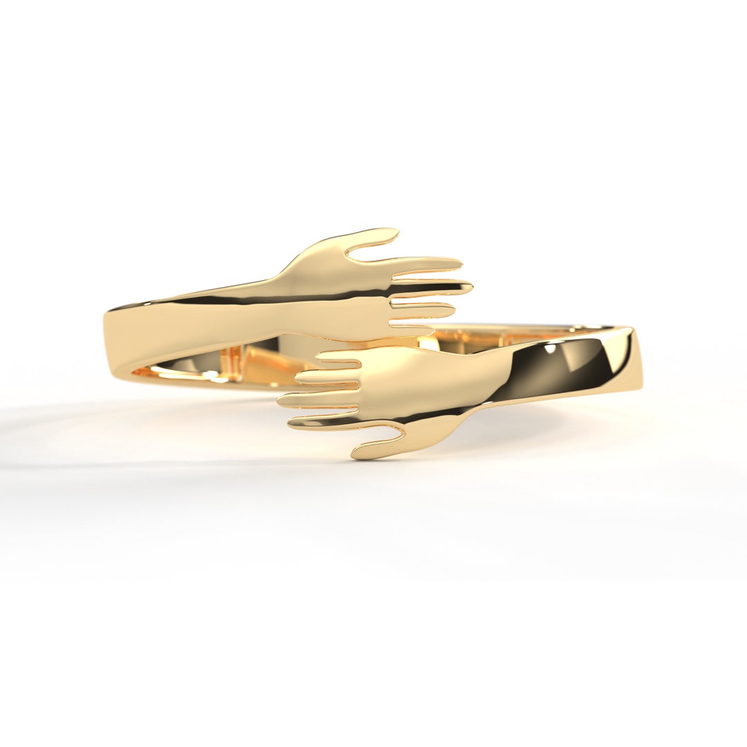 14K Gold Hug Ring Thanksgiving Love Gift for Her, 18K Solid Gold Unique ...