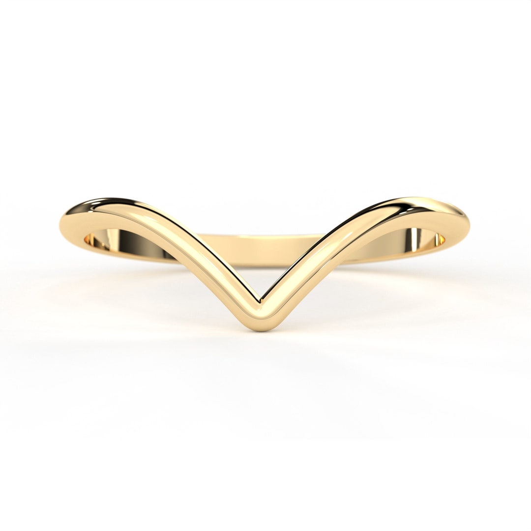 V Ring 14k Solid Yellow Gold Stack Band Ring, 18K Gold Minimalist Ring ...