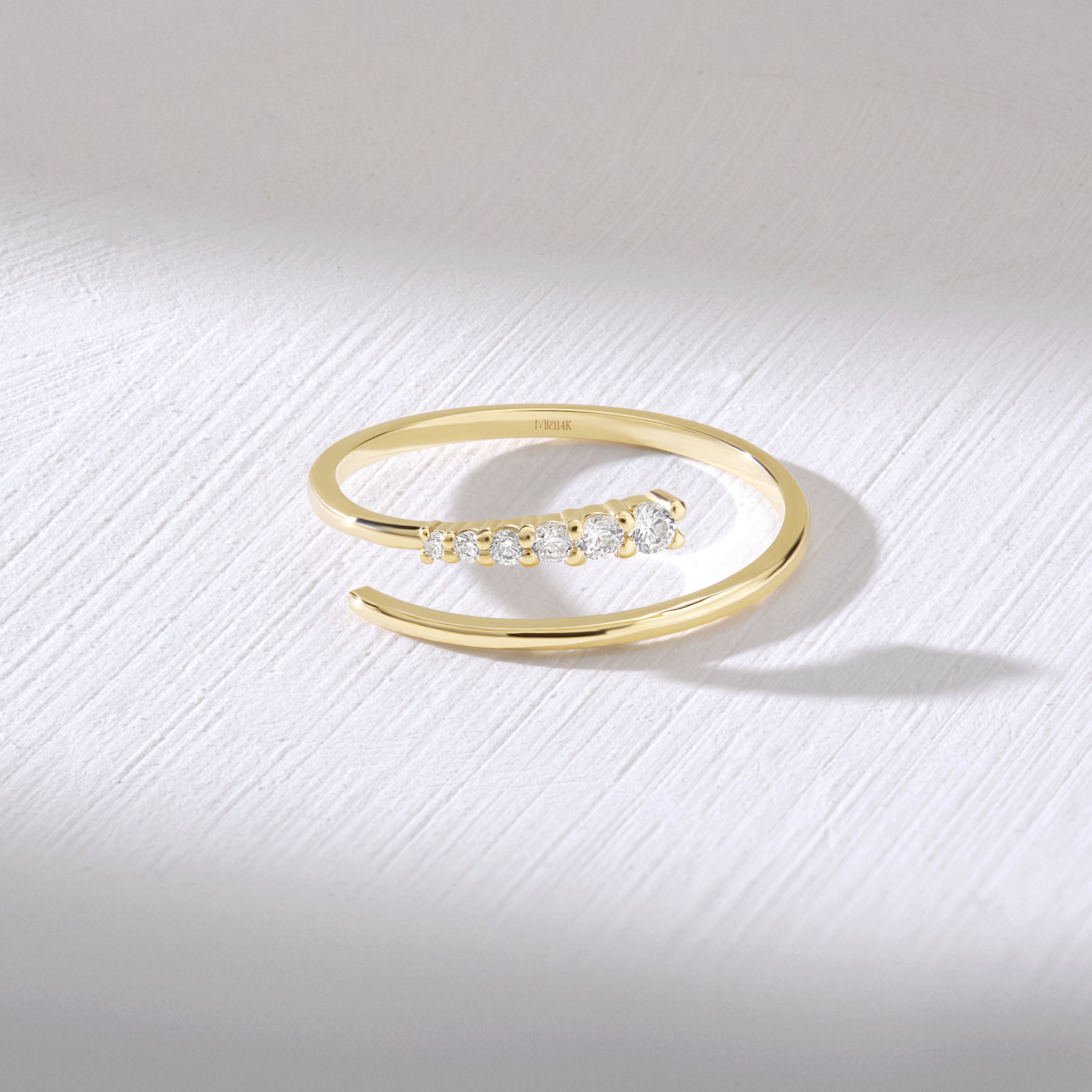 Gold Spiral Open Ring, CZ Diamond Wrap Middle Finger Ring, Knuckle Cuff ...