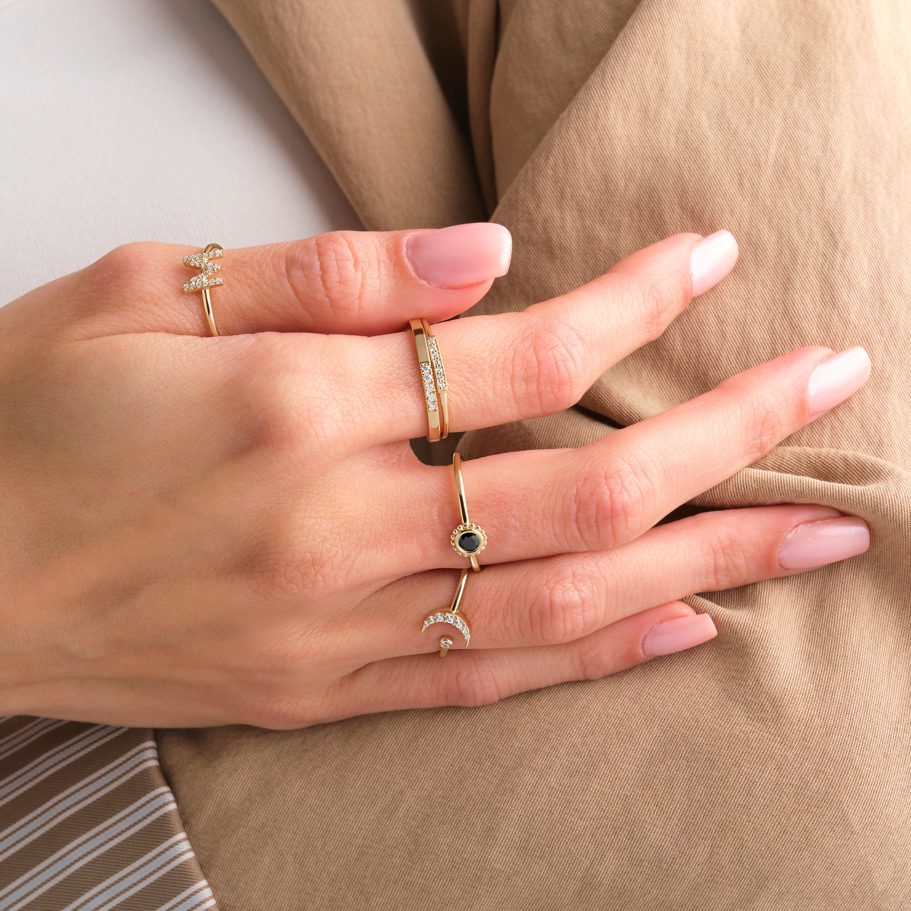 Diamond Stacking Ring 14K Gold Dainty Stackable Diamond Ring Solid Gold ...
