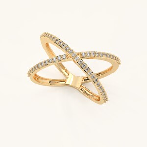 14k Gold Cross Ring Solid Gold Diamond Criss Cross Ring Gold X Ring ...