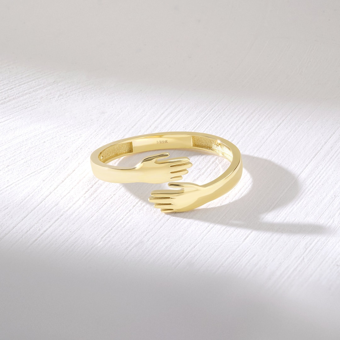 14K Gold Hug Ring, Mother Love Hug Ring, 18K Solid Gold Unique ...