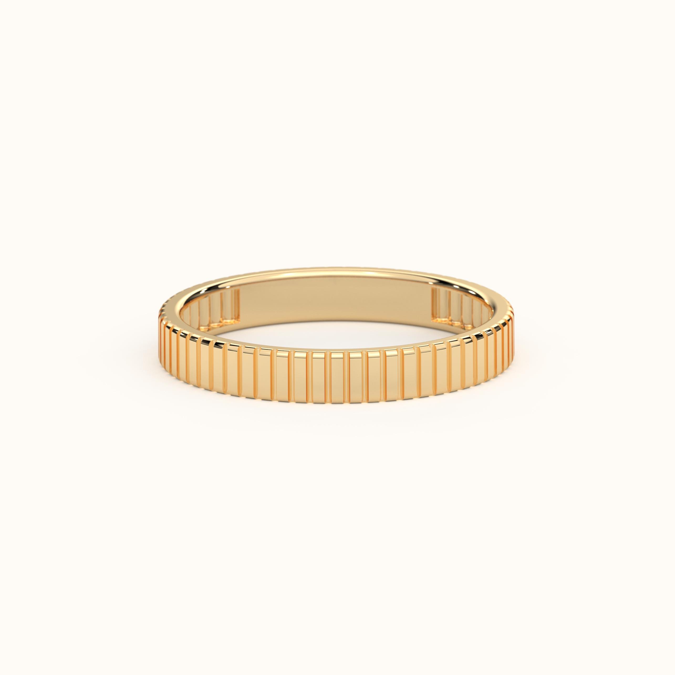 Fluted Solid Gold Wedding Band for Him and Her - 14K Gold Textured ...