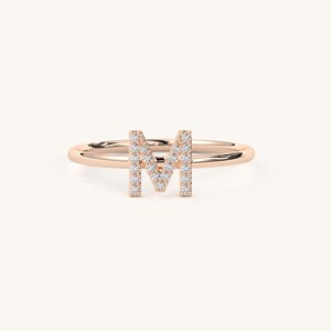 14K Gold Diamond Initial Ring Solid Gold Letter Ring Initial Diamond ...