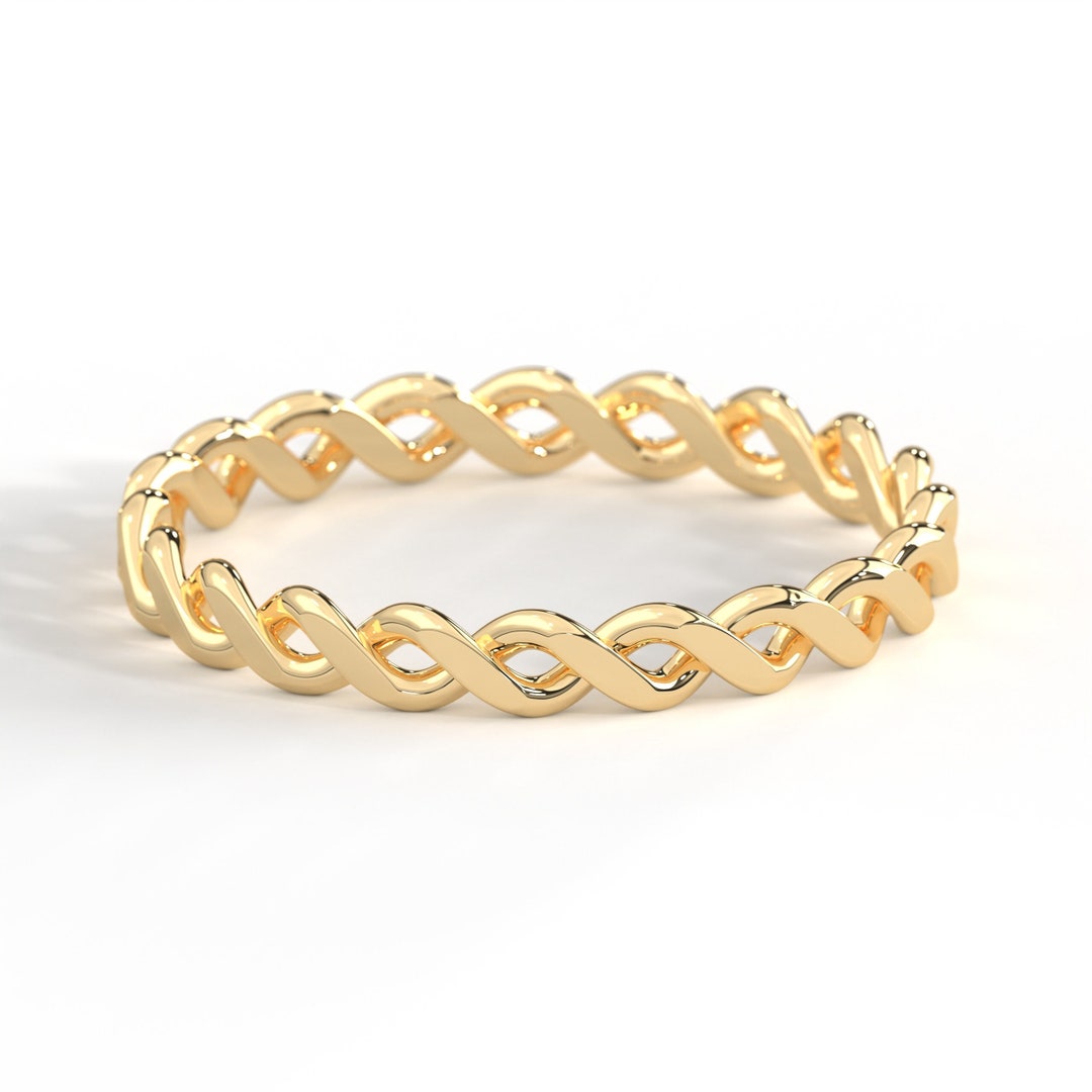 14K Gold Braided Eternity Band, Thin Gold Twisted Dainty Stacking Ring, Minimalist Forever Ring ...