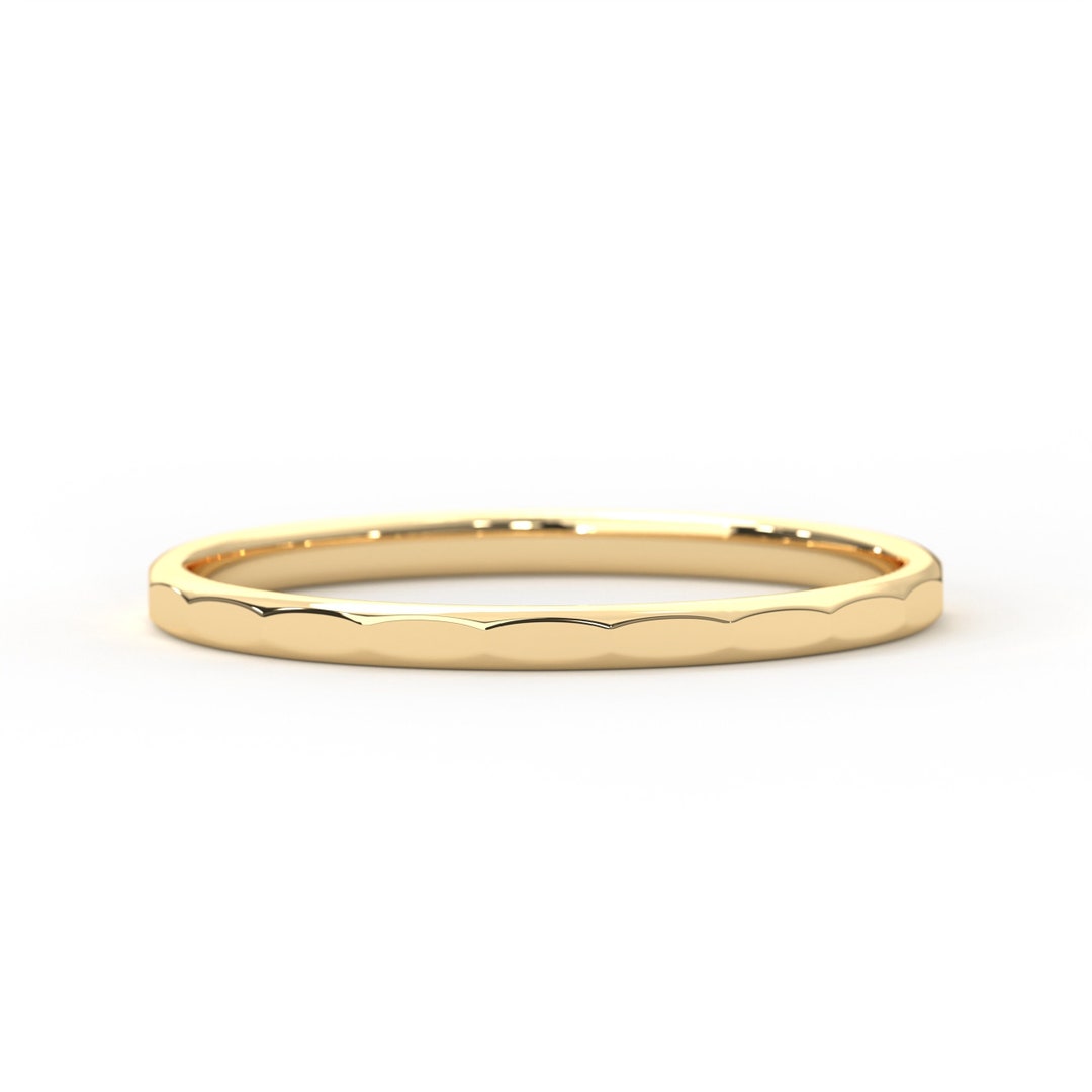 Gold Hammered Wedding Band for Bride, Engraved 10K 14K 18K Solid Gold Round Ring Wife Her Couple ...