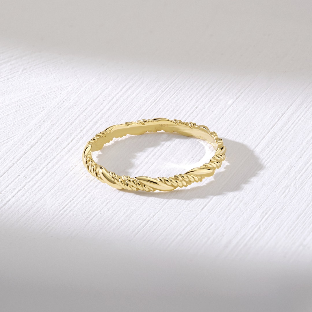 14K Gold Twist Ring, Solid Gold Vine Ring, Minimalistic Stacking Ring ...