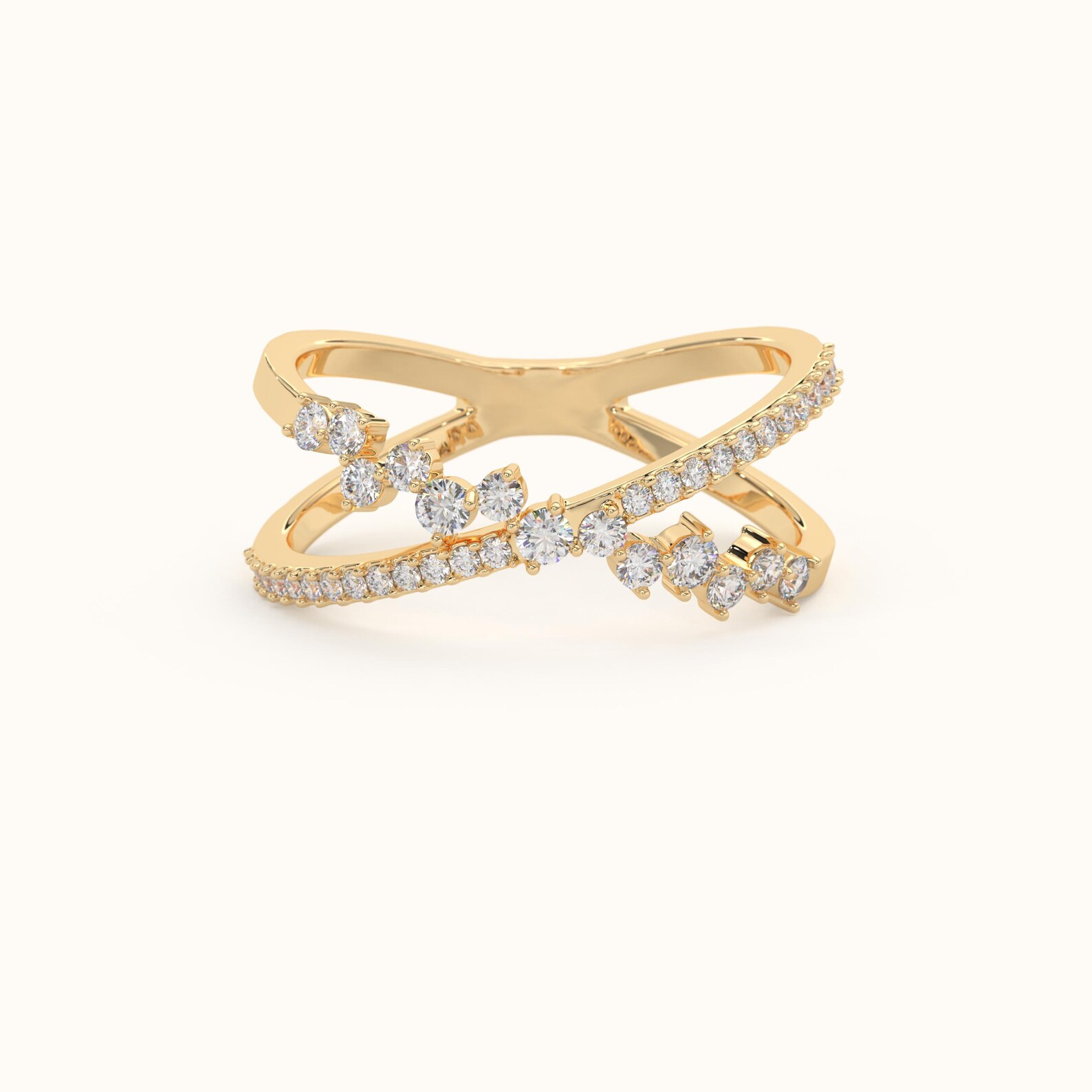 Criss Cross Diamond Ring - 14K Gold X Crossover Band Ring, Statement ...