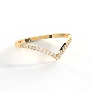 V Shaped Diamond Chevron Gold Ring, Shimmering Fortune Ring, Half ...