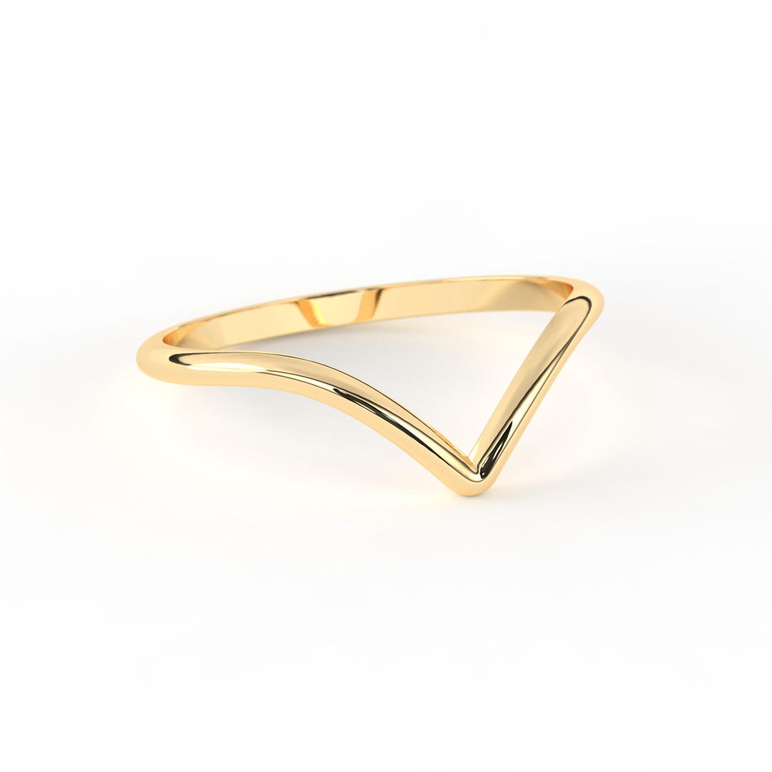 V Ring 14K Solid Yellow Gold Stack Band Ring, 18K Gold Minimalist Ring ...