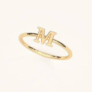14K Gold Initial Ring Solid Gold Letter Ring Initial Gold Ring ...