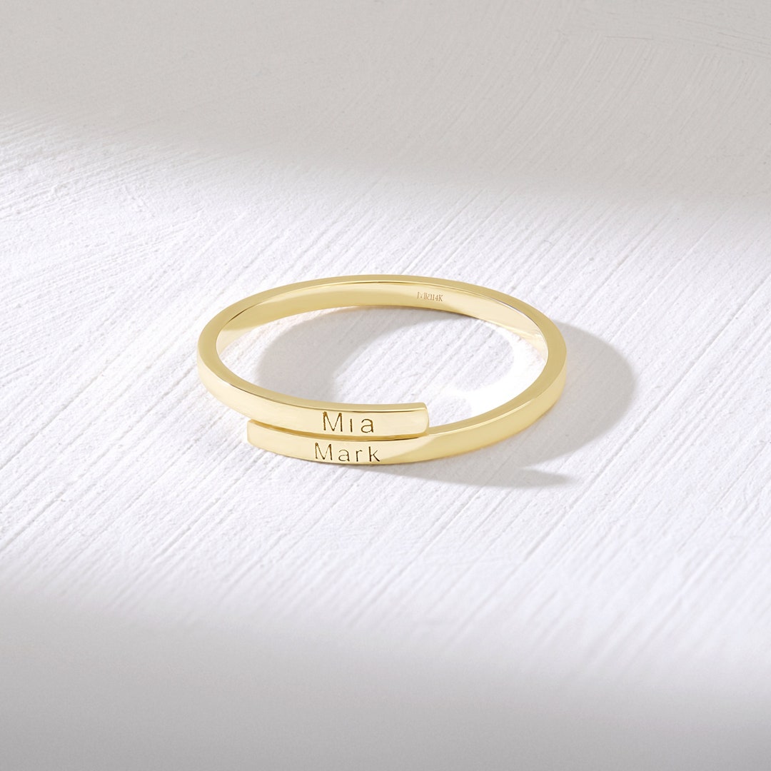 14K Gold Personalized Name Ring, 18K Solid Gold Personalized Engraved ...