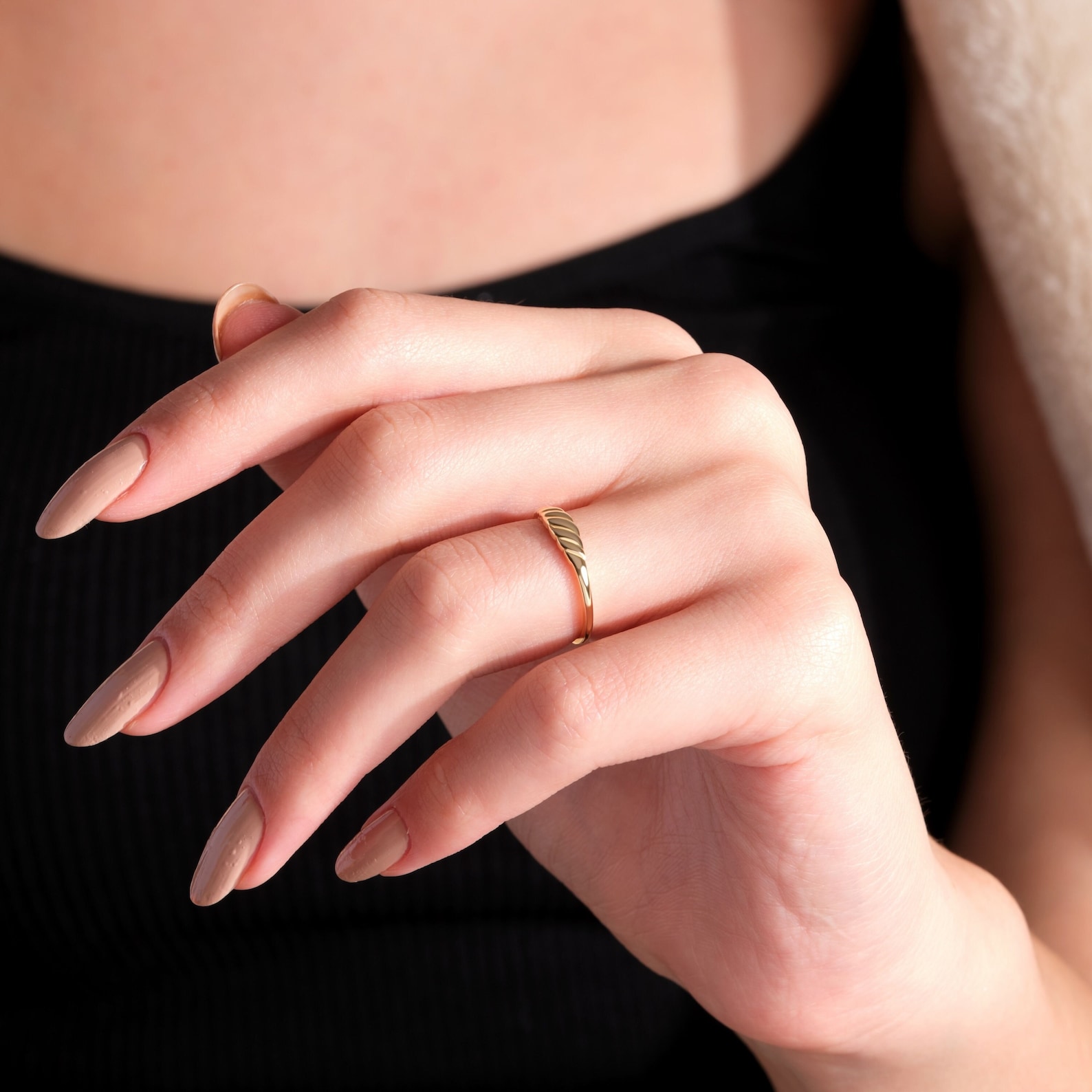 14k Gold Croissant Twist Ring Gift for Her, Real Solid 18k Gold Unique ...