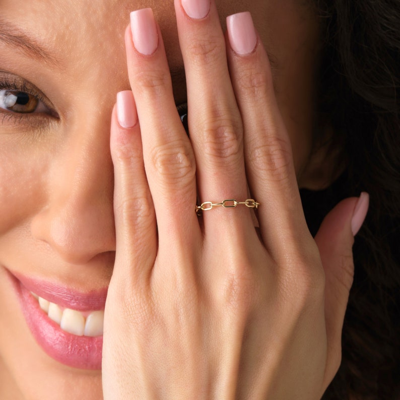 18K Paperclip Chain Gold Ring Link Chain Ring Solid Gold Link Chain ...
