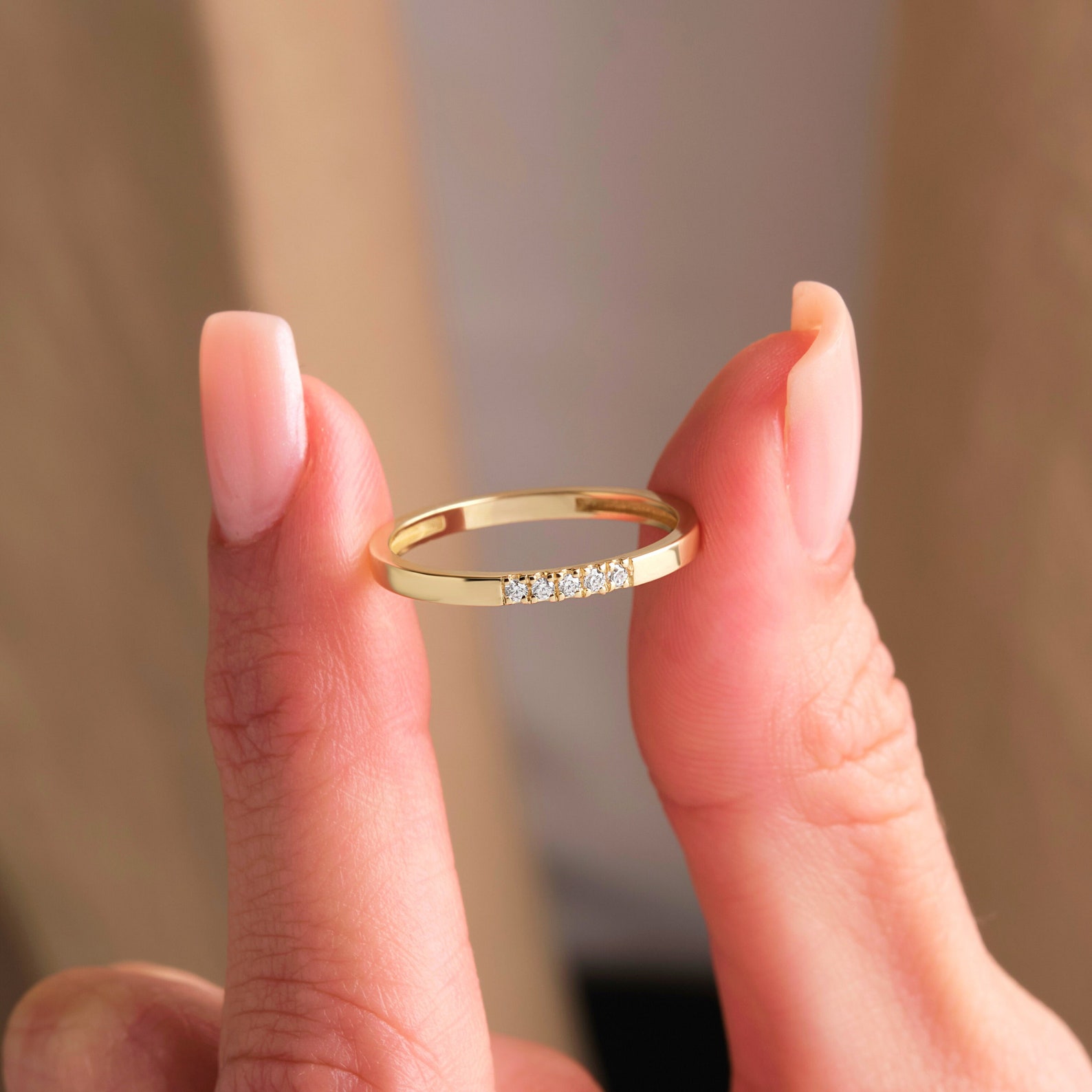 Diamond Stacking Ring 14K Gold Dainty Stackable Diamond Ring Solid Gold ...