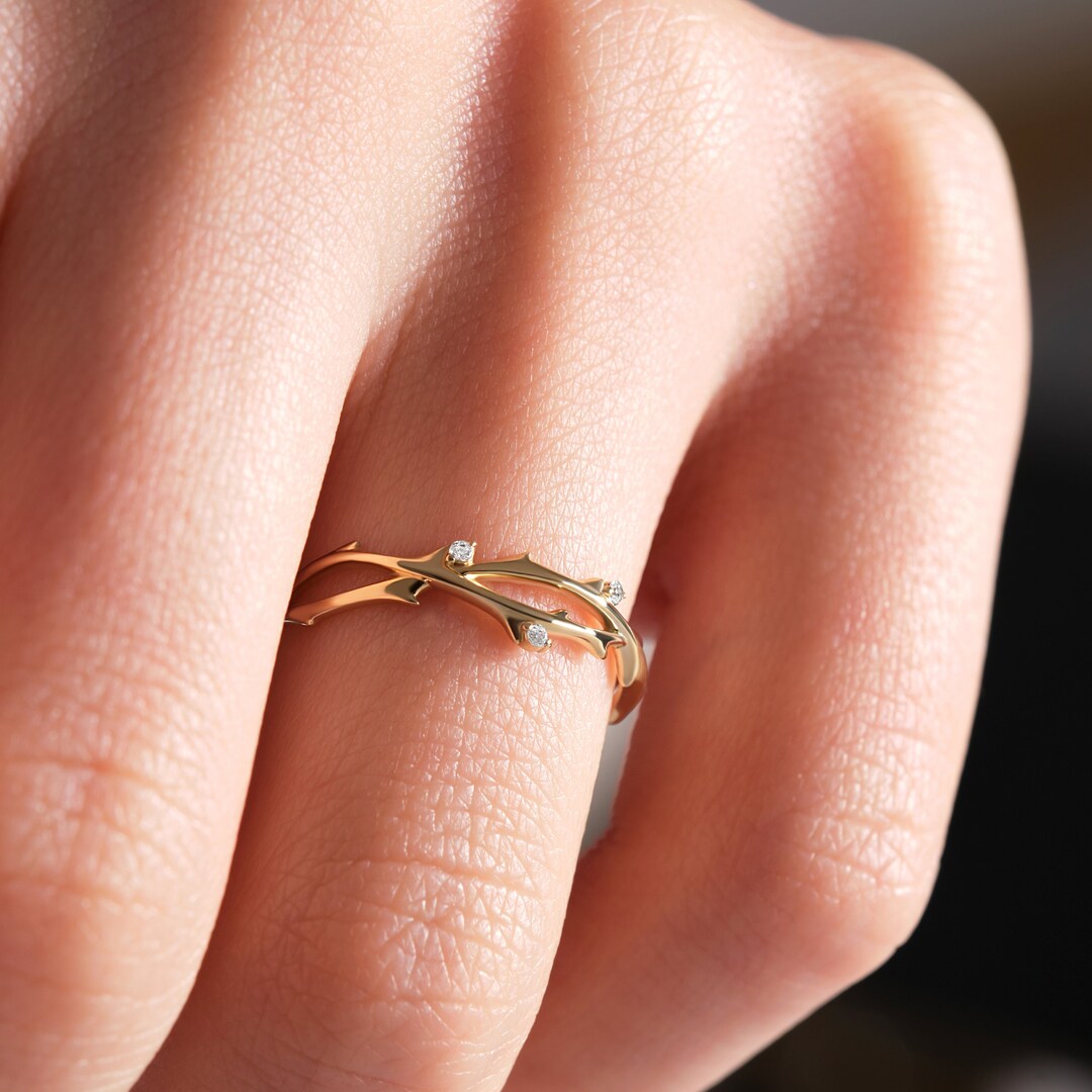 Nature Inspired Gold Floral Ring Diamond Twig Ring Gaea's Nature Ring ...