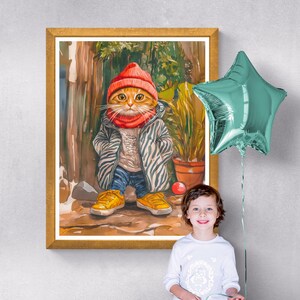 Funny Cat Wall Art, Whimsical Watercolor Cat Art for Kids Room Decor ...