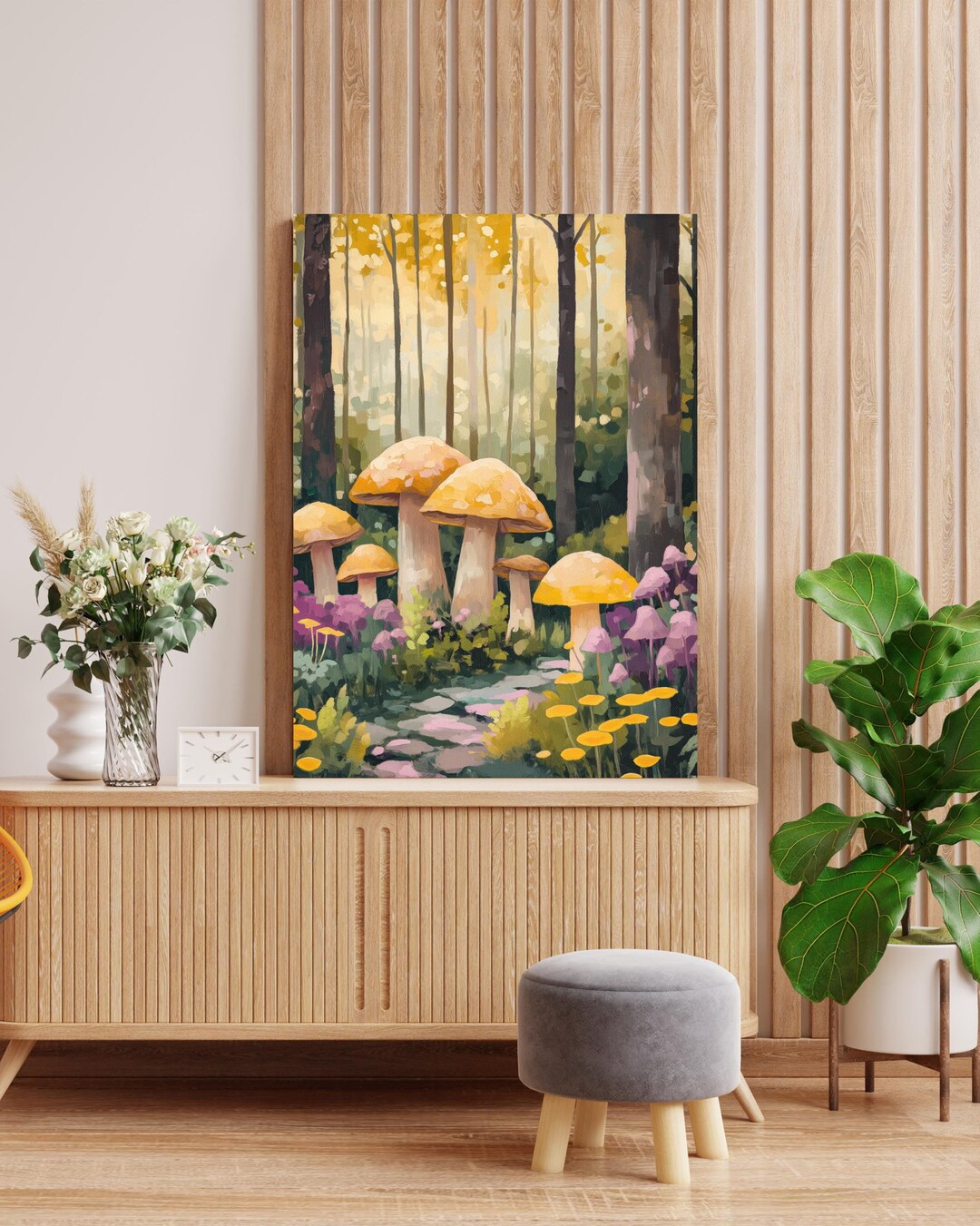 Mushroom Artwork Canvas, Fantasy Forest and Floral Illustration ...
