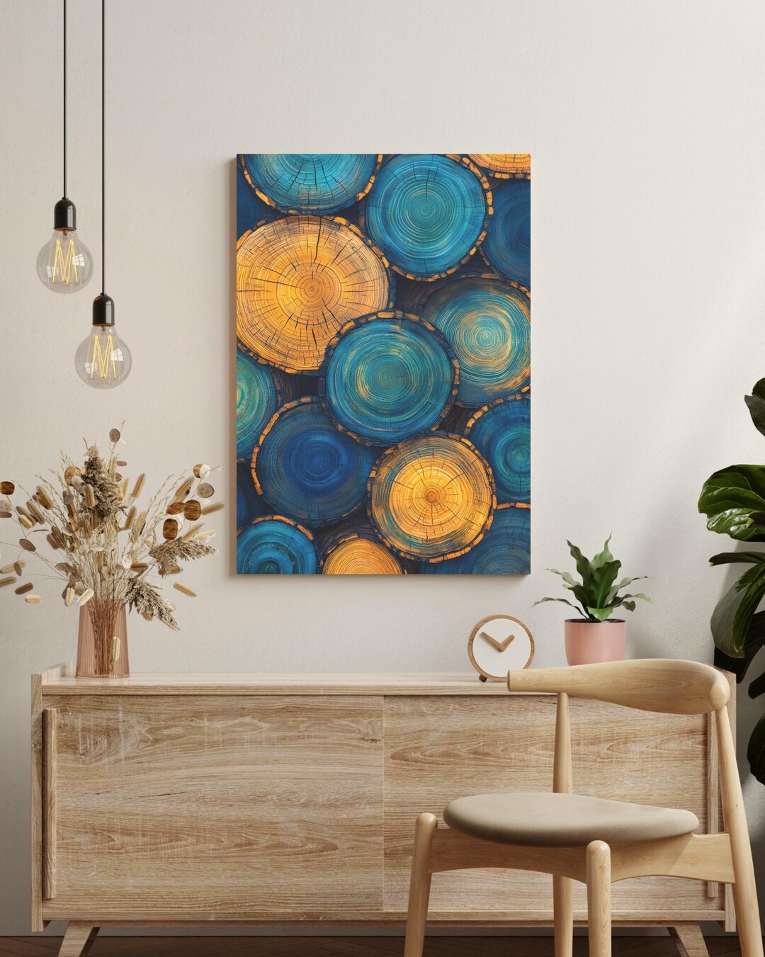 Rustic Tree Trunk Wall Art Canvas, Modern Tree Rings and Wood Slice ...