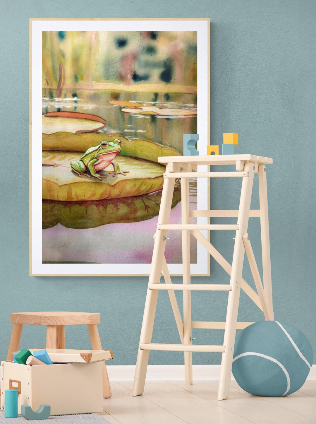 Frog Wall Print, Watercolor Painting Style of Frog on Lily Pad, Great ...