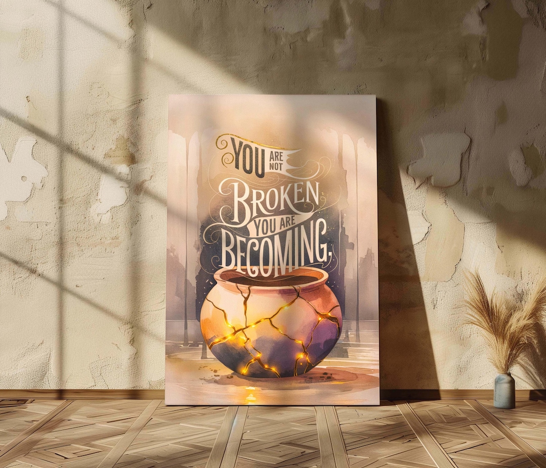 Kintsugi Vase Art Print, Motivational Growth Quote Canvas - Etsy