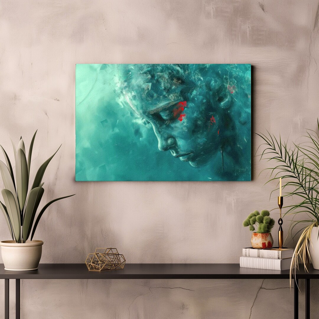 Melancholic Aquamarine Abstract Canvas - Textured Wall Art for ...