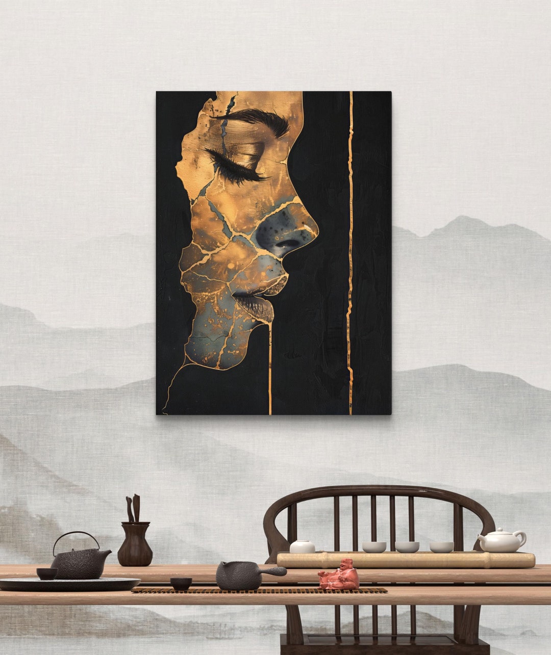 Golden Kintsugi-inspired Abstract Canvas Wall Art Print | Unframed ...