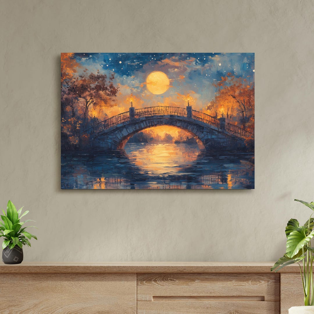 Bridge Sunset With Starry Night Vibes, Van Gogh & Monet Style Wall Art ...