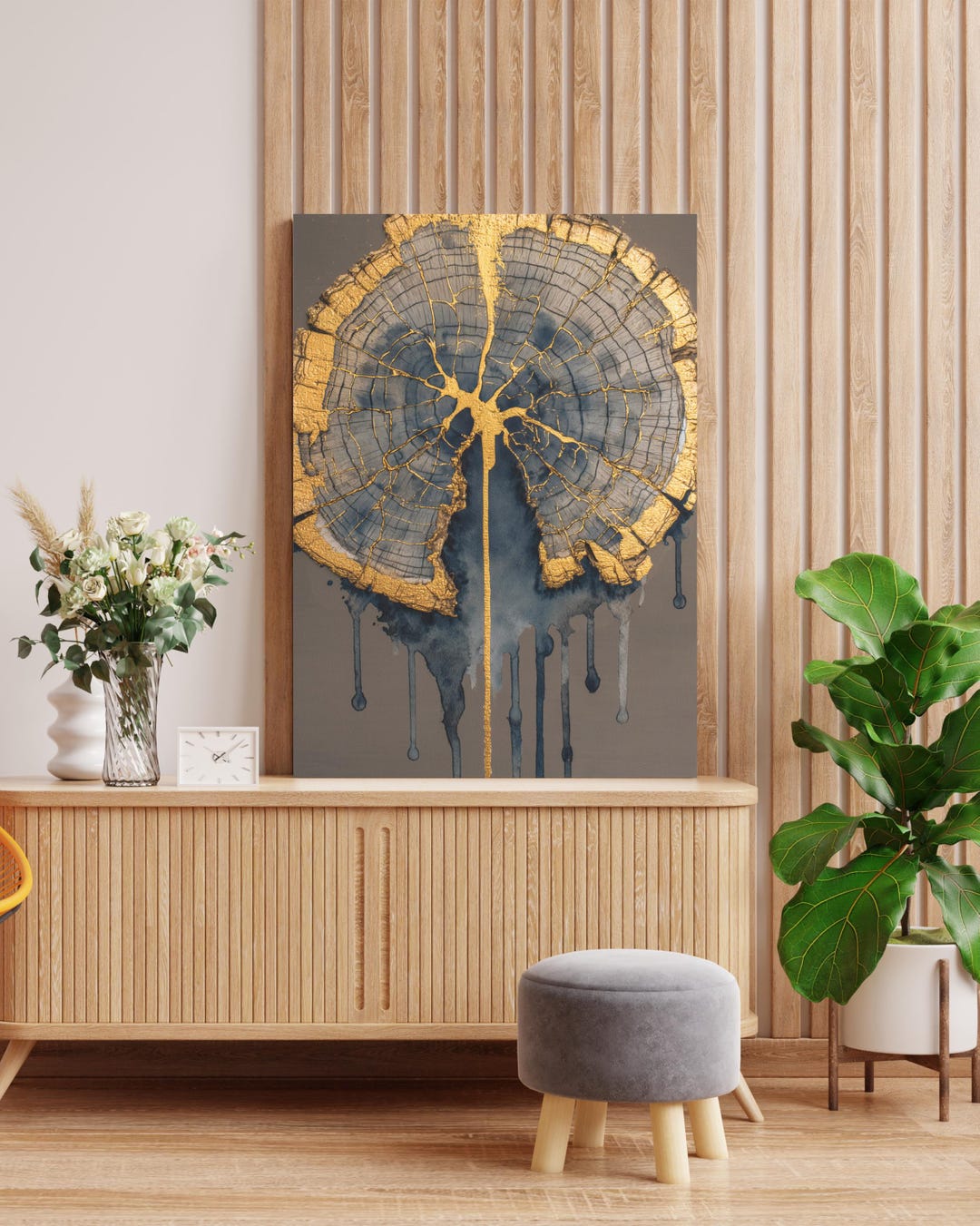 Gold Dripping Wood Rings Art Print: Rustic Luxury Canvas Wall Decor - Etsy