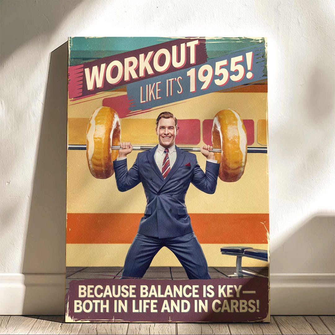 Humorous Retro 50s Wall Art, Funny Gym Wall Art With Vintage Sports ...