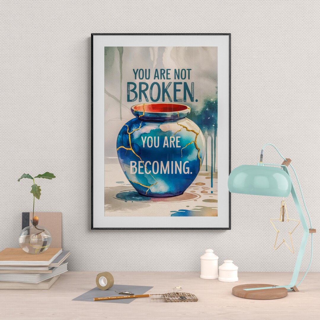 Kintsugi Vase Poster, Watercolor Painting Style, Life Quote for Self ...