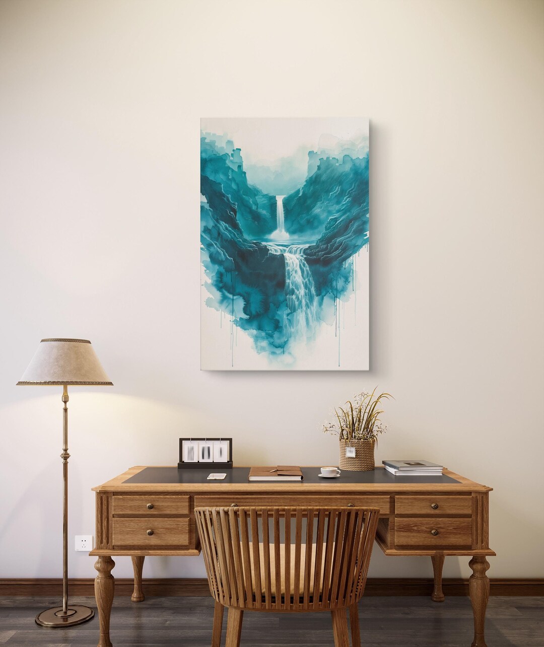 Blue Waterfall Canvas Print | Serene Minimalist Landscape Wall Art - Etsy