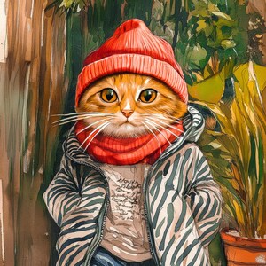 Funny Cat Wall Art, Whimsical Watercolor Cat Art for Kids Room Decor ...