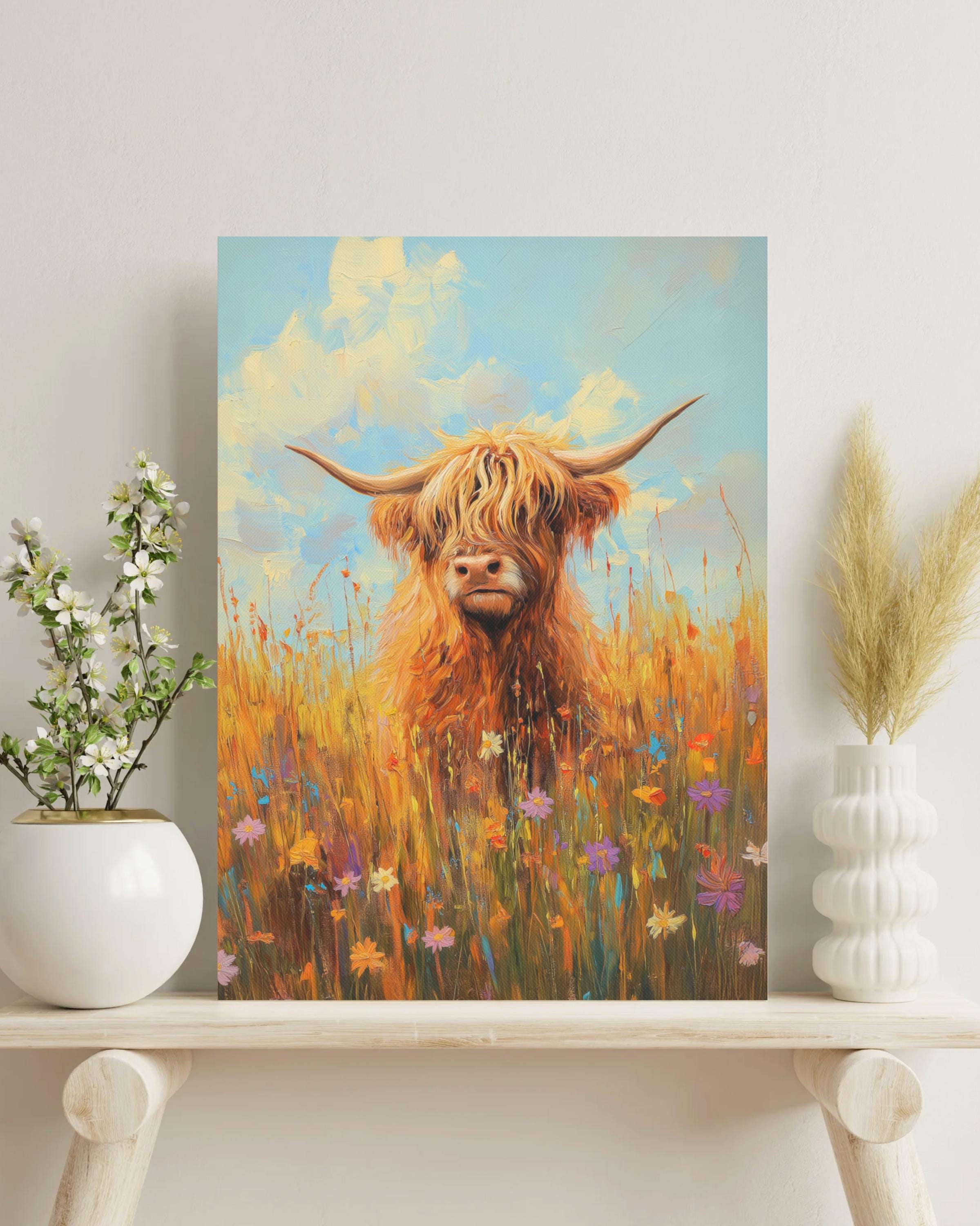 Highland Cow Canvas Print | Farmhouse Wall Art - Etsy