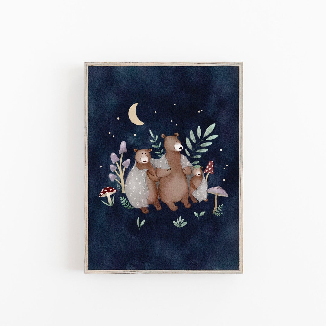 Whimsical Bear Family Art Print, Woodland Bears Wall Art, Natural ...
