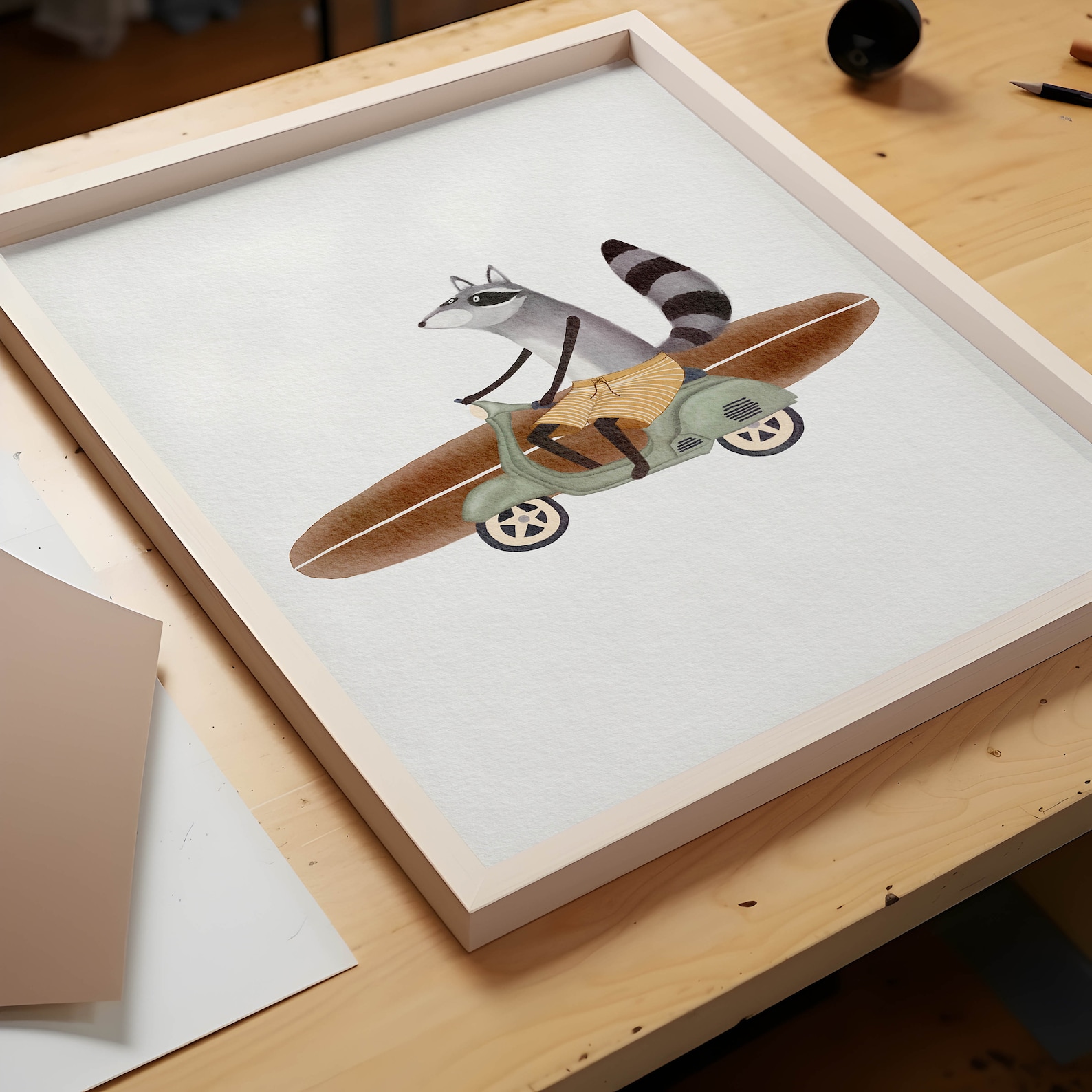 Racoon Surf Motorbike Illustration, Whimsical Wall Art, Animal Nursery ...