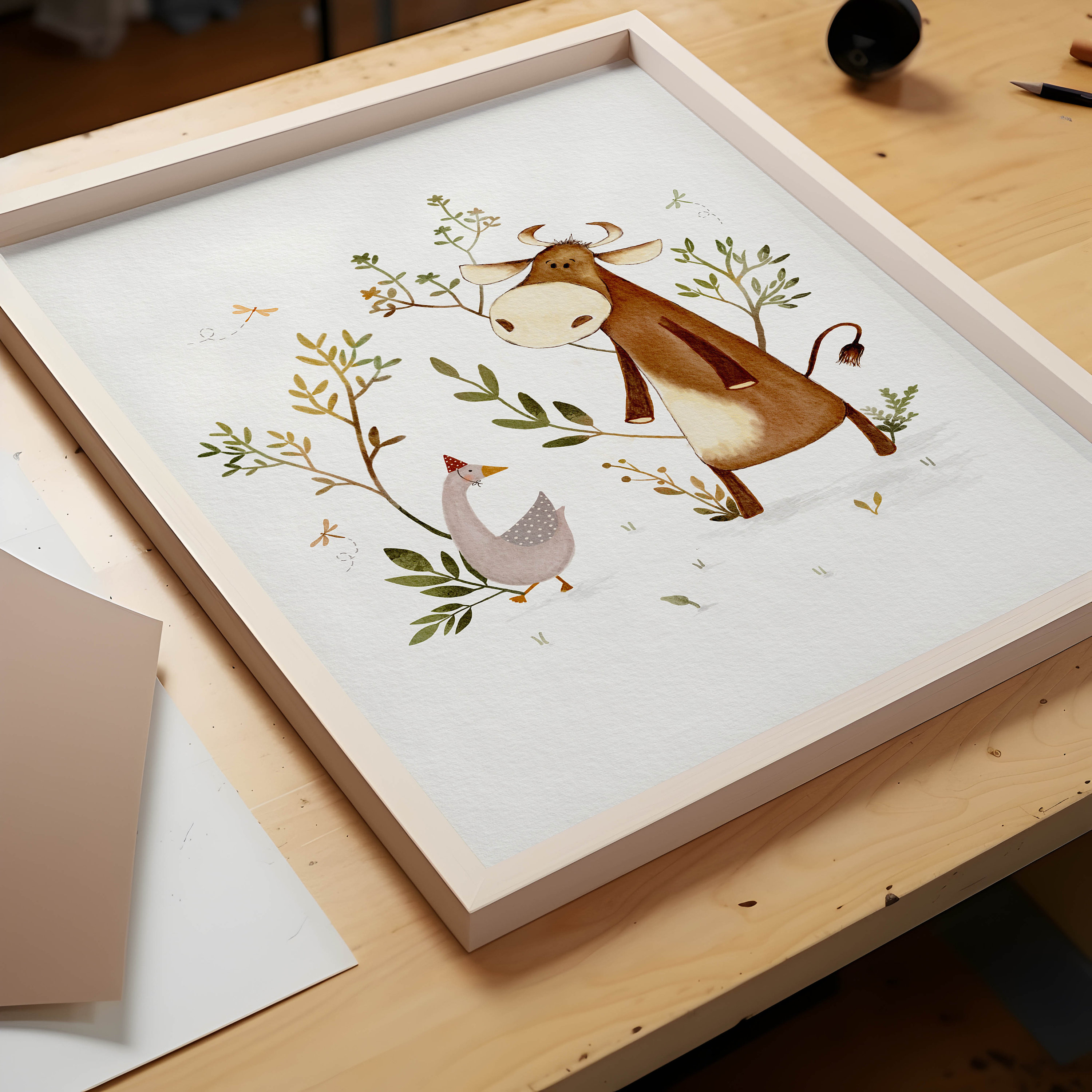 Set of Four Farm Animal Art Prints, Farm Nursery Decor, Hand Painted ...