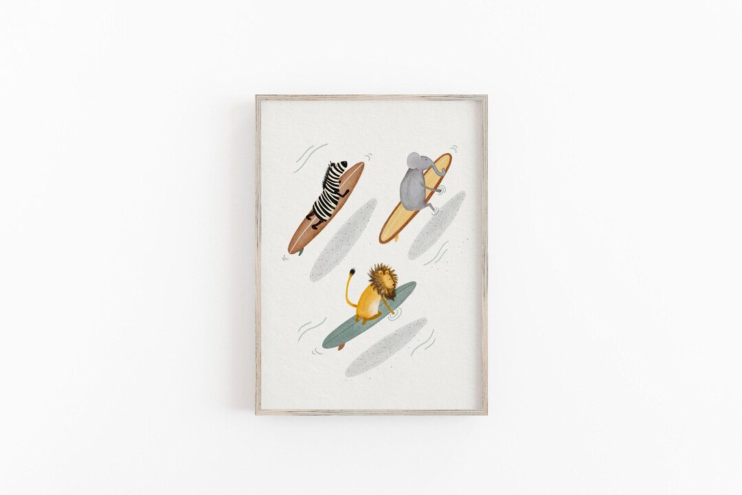 Surfing Animals Art Print, Surf Art Nursery, Children's Surfing Decor ...