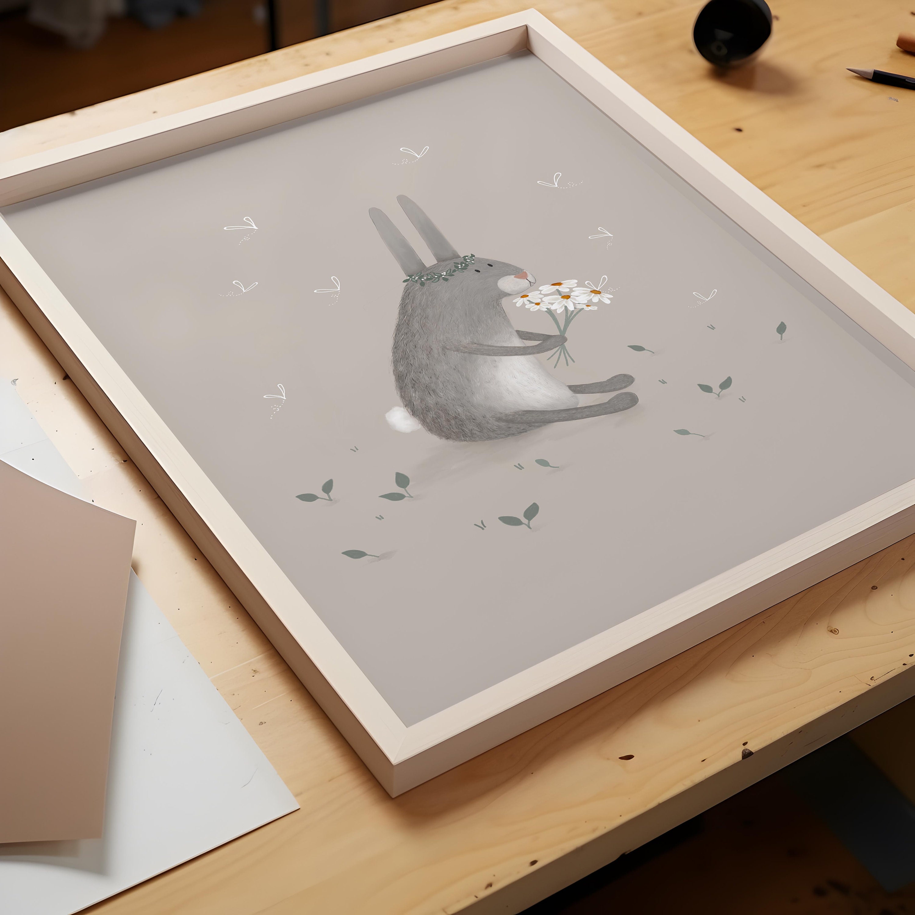 Set of Three Rabbit Art Prints, Nature Nursery Decor, Children's Bunny ...