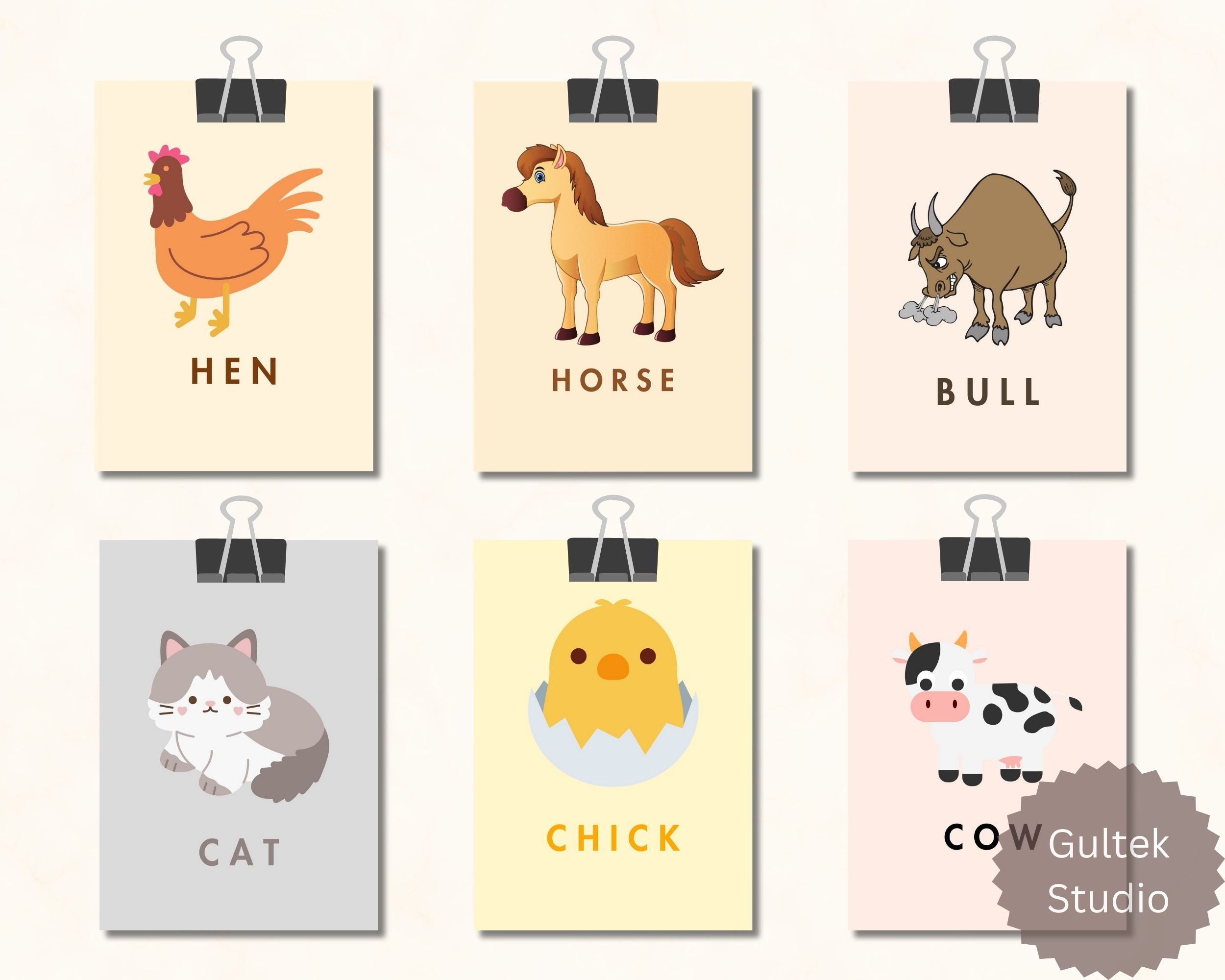 20 Farm Animals Cards Montessori Flash Cards Pre-school - Etsy