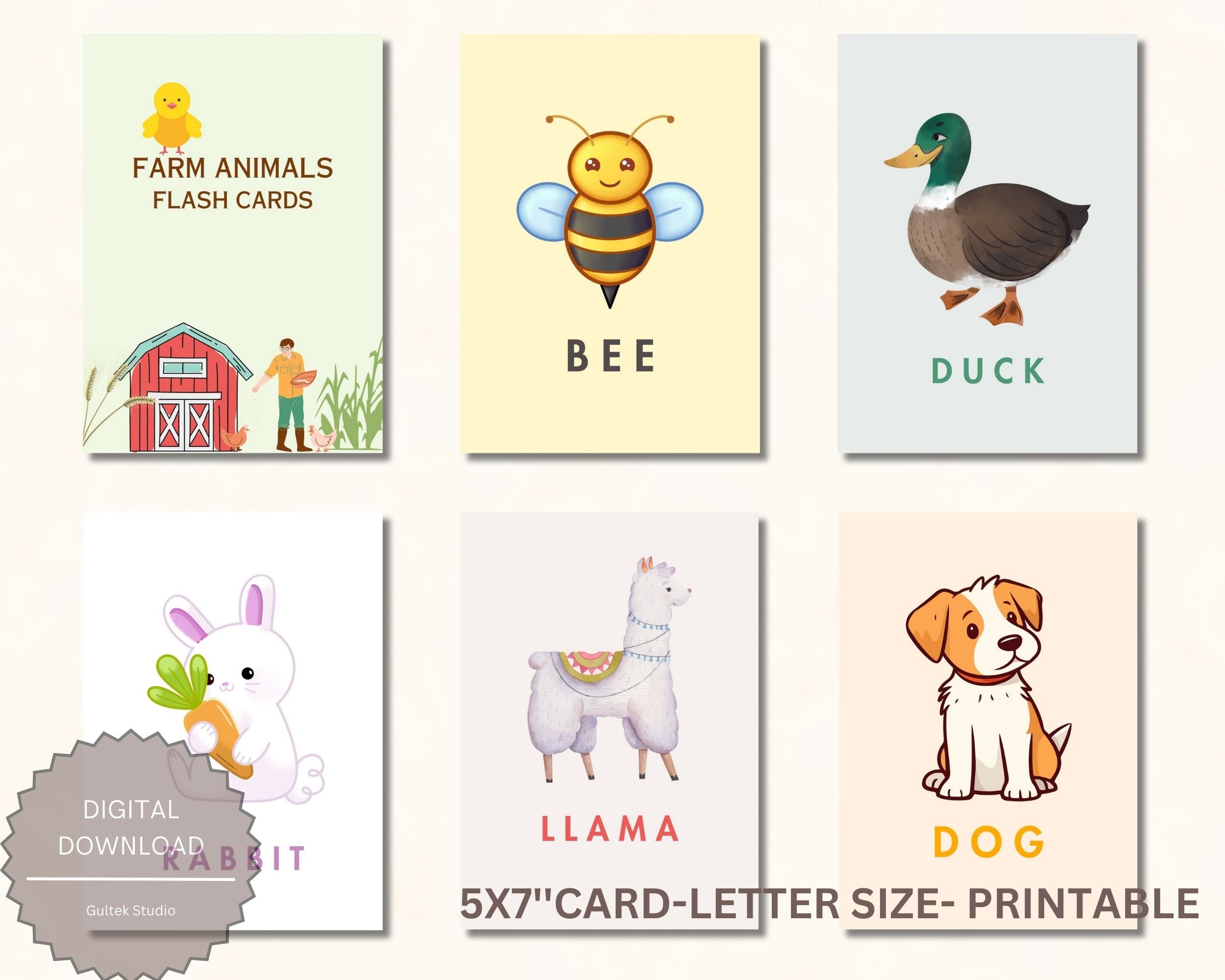 20 Farm Animals Cards Montessori Flash Cards Pre-school - Etsy
