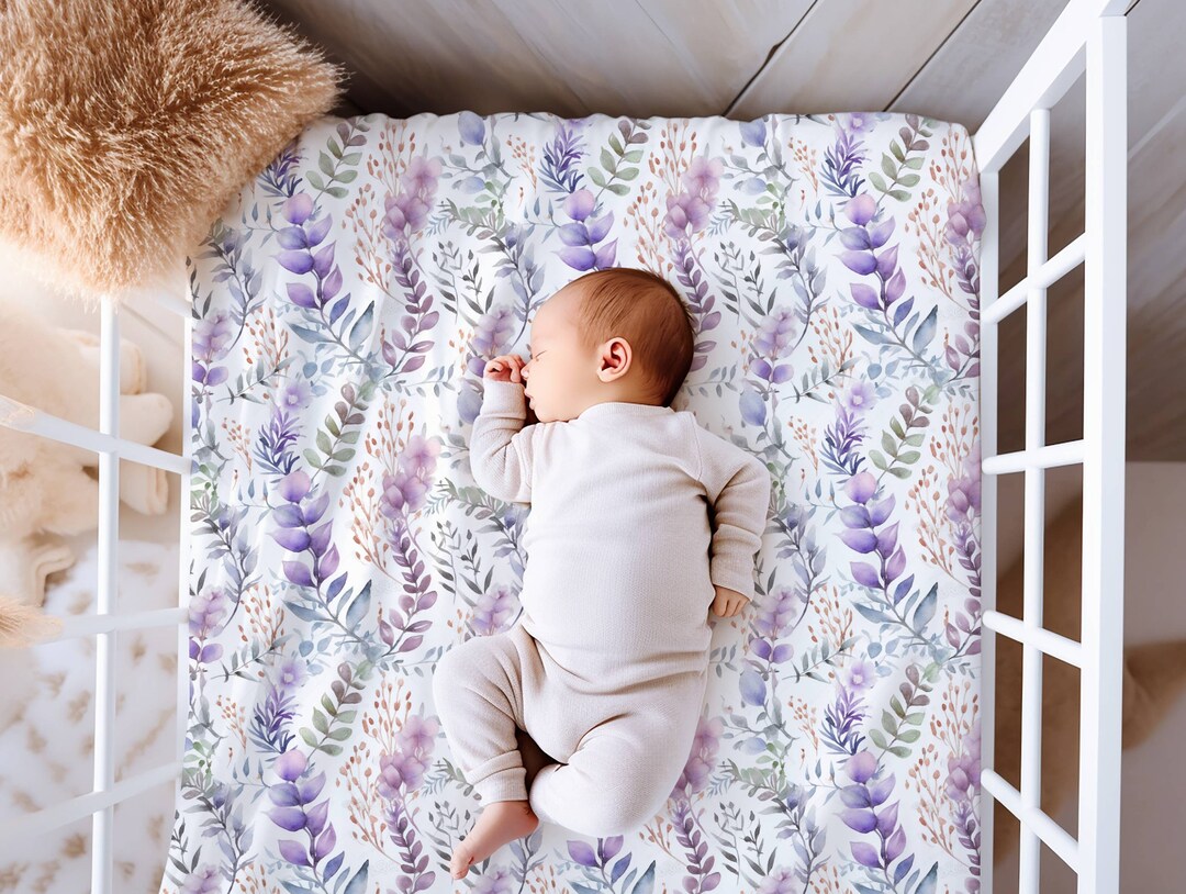 Purple Floral Fitted Crib Sheet, Nursery Decor, Floral Crib Sheet ...