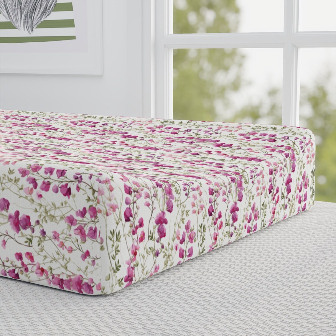 Pink Floral Changing Pad Cover for Baby Nursery, Floral Changing Pad ...
