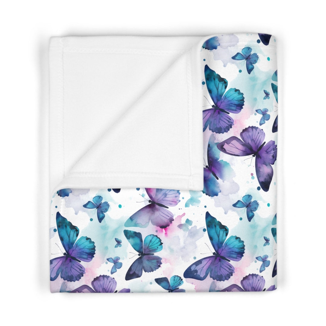 Blue Butterfly Baby Blanket, Purple Butterfly Fleece Baby Blanket ...