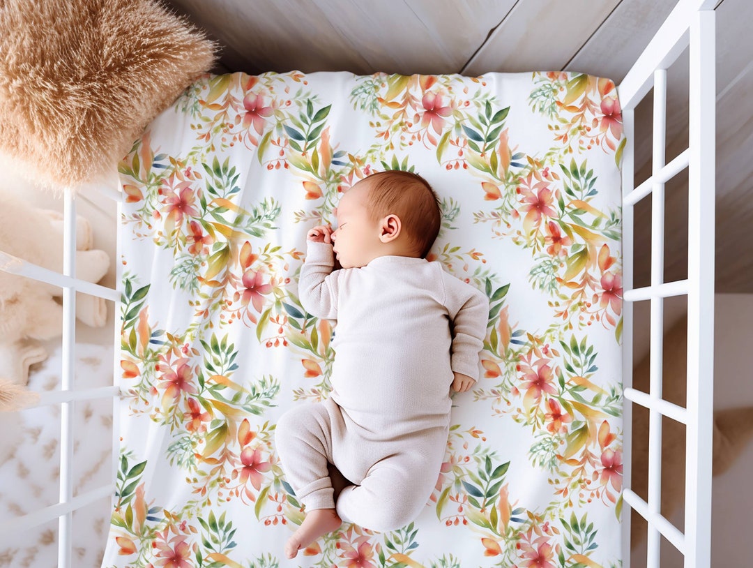 Yellow Floral Fitted Crib Sheet, Nursery Decor, Floral Crib Sheet ...