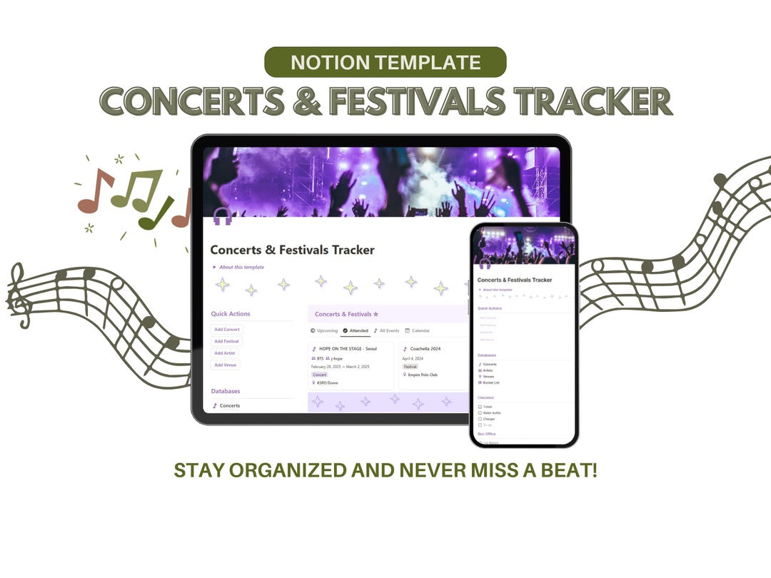 Notion Concert Tracker Template, Music Festival Planning Template ...