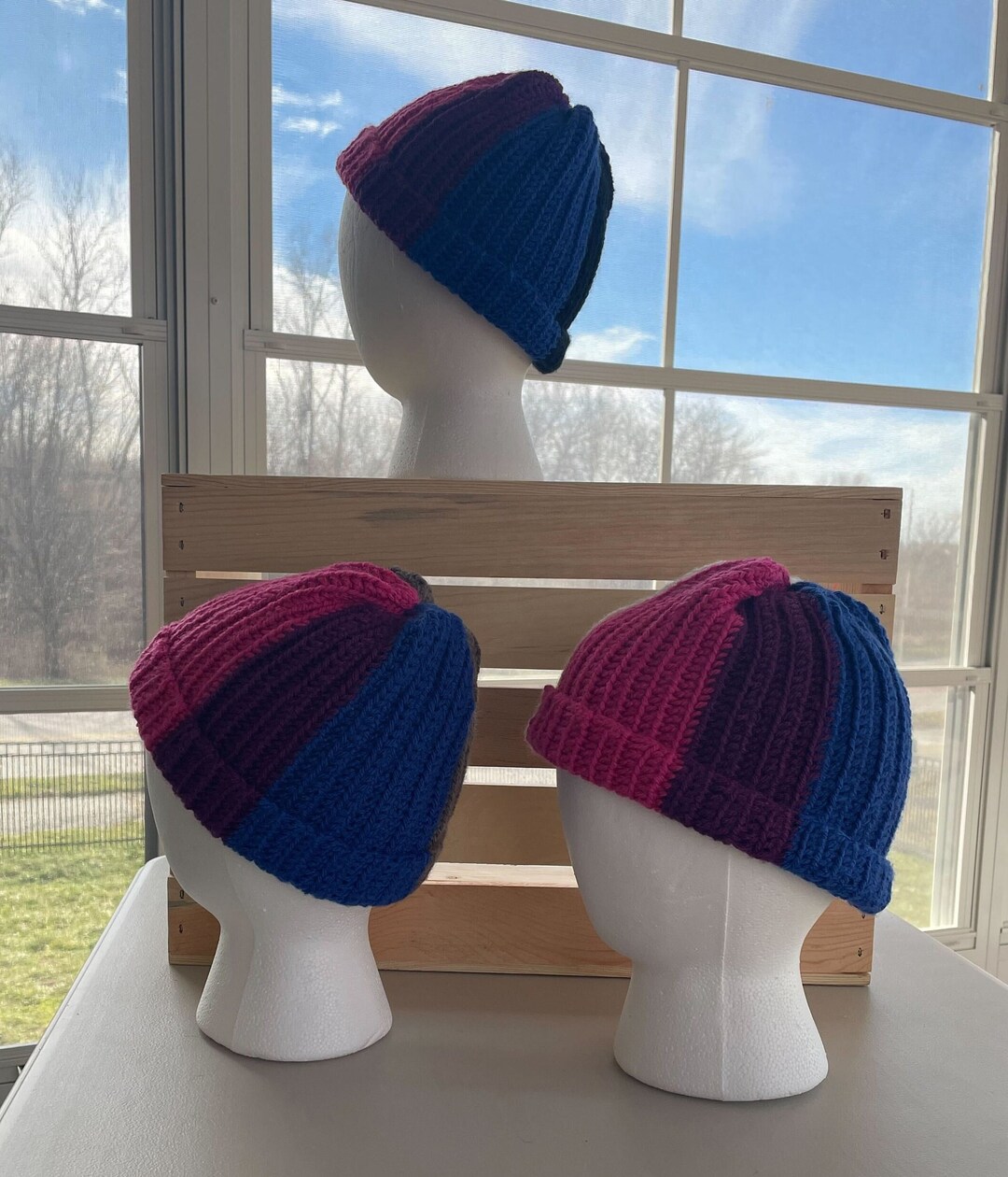 Bisexual Bi Pride Statement Beanie, LGBT Crochet Hat, Handmade Striped ...