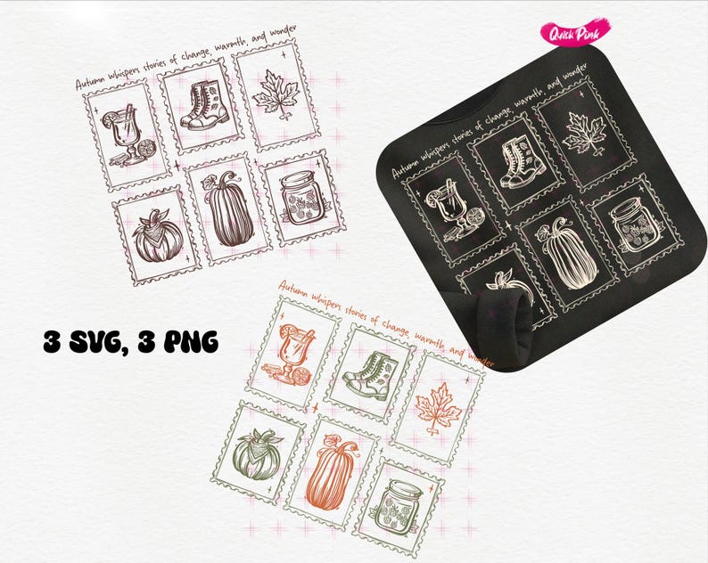 Fall Whispers Postage Stamp Svg Png, Cozy Stamp, Cozy Pumpkin, Leaf ...
