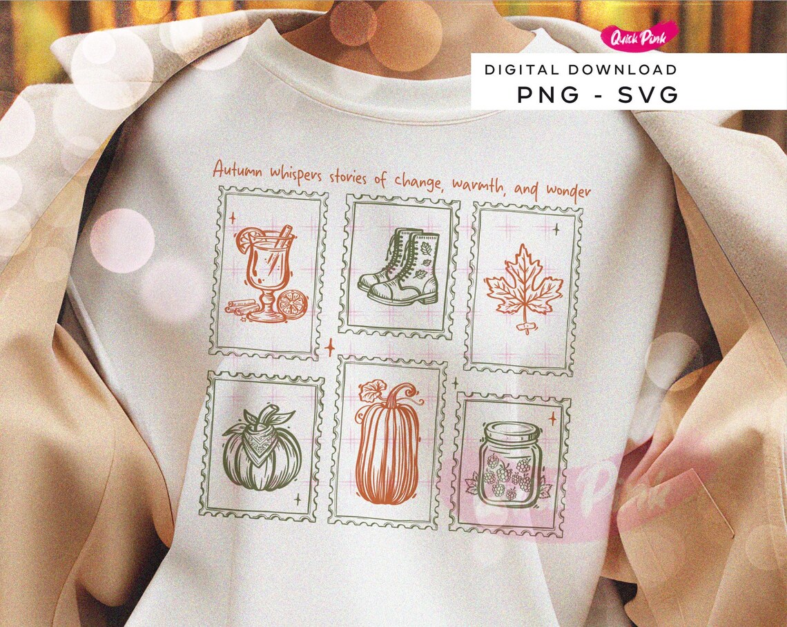 Fall Whispers Postage Stamp Svg Png, Cozy Stamp, Cozy Pumpkin, Leaf ...